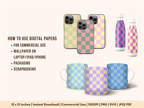 50 Checkerboard Digital Paper Checker Grid Background For Commercial Use Printable Scrapbook