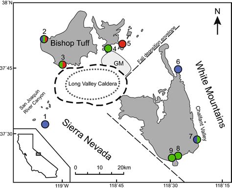 Map Of The Bishop Tuff And Long Valley Caldera California Adapted