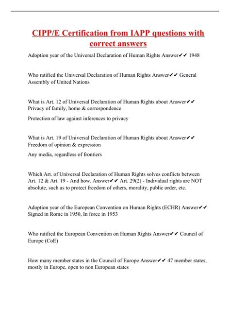 Cippe Certification From Iapp Questions With Correct Answers Cippe