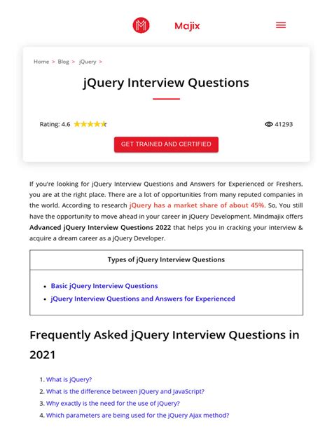 Top Jquery Interview Questions And Answers For 2022 Pdf J Query Ajax Programming