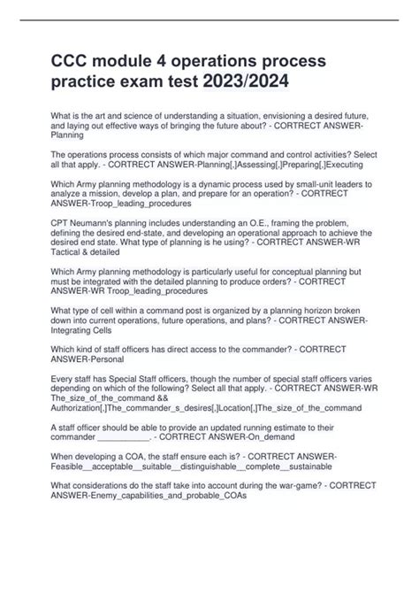 Ccc Module 4 Operations Process Practice Exam Test 2023 2024 Ccc Stuvia Us