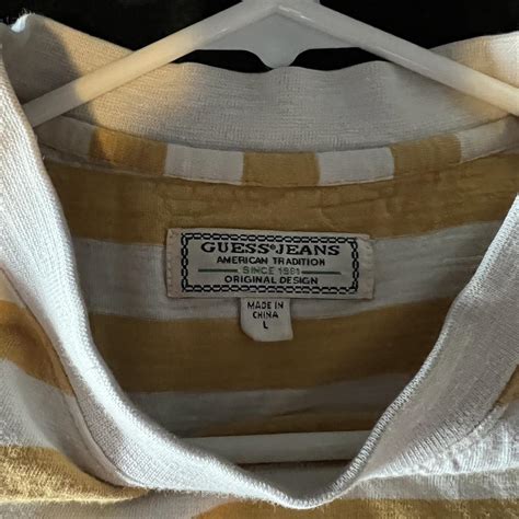 Guess Striped T Worn A Few Times Yellow White No Depop