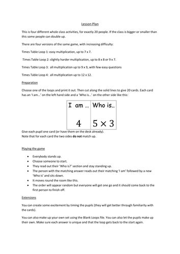 Times Table Class Activity Teaching Resources