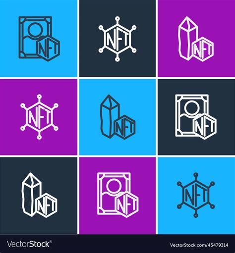 Set Line Nft Digital Crypto Art And Blockchain Vector Image