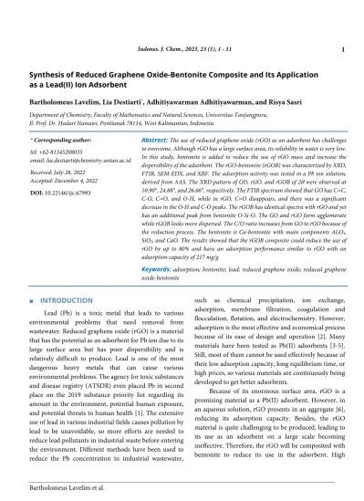 Synthesis Of Reduced Graphene Oxide Bentonite Composite And Its Application As A Leadii Ion