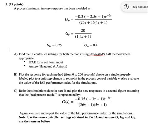 Solved 1 25 Points A Process Having An Inverse Response