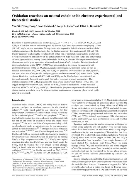 Pdf Oxidation Reactions On Neutral Cobalt Oxide Clusters