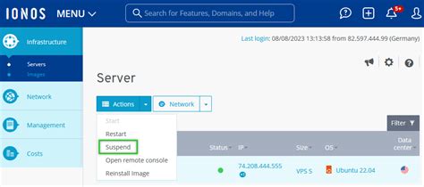 Suspending A Server Vps And Migrated Cloud Servers Ionos Help