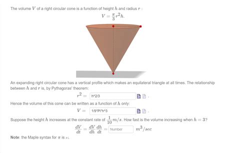 Solved The Volume V Of A Right Circular Cone Is A Function