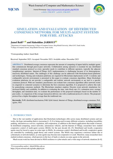 Pdf Simulation And Evaluation Of Distributed Consensus Network For Multi Agent Systems For