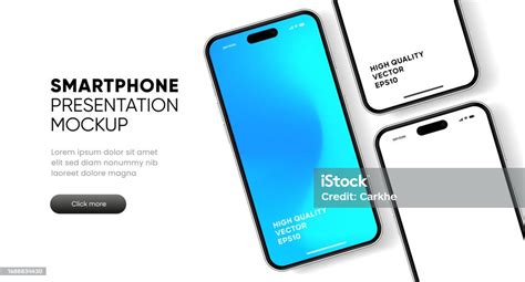 고립 된 배경을 가진 3d 현실적인 고품질 스마트 폰 모형 스마트 폰 모형 컬렉션 장치 전면 보기 흰색 배경에 그림자가있는 3d 휴대 전화 모형에 대한 스톡 벡터 아트 및