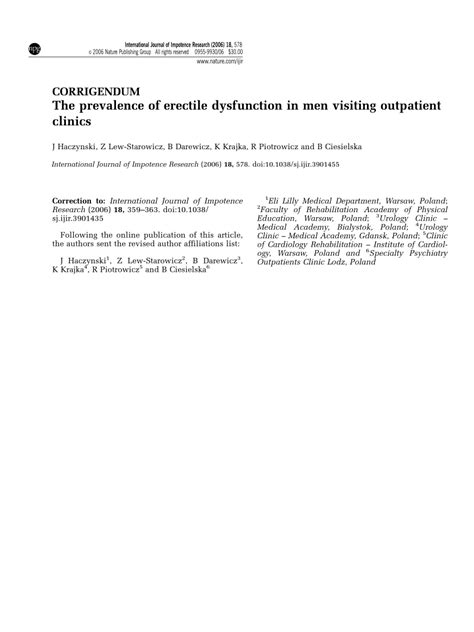 Pdf The Prevalence Of Erectile Dysfunction In Men Visiting Outpatient