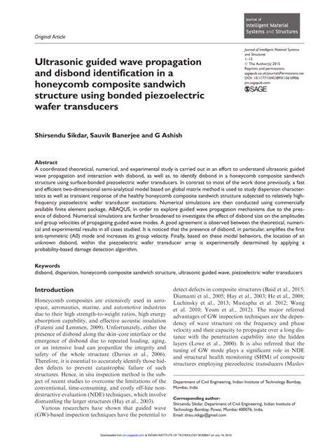 Pdf Ultrasonic Guided Wave Propagation And Disbond Identification In A Honeycomb Composite