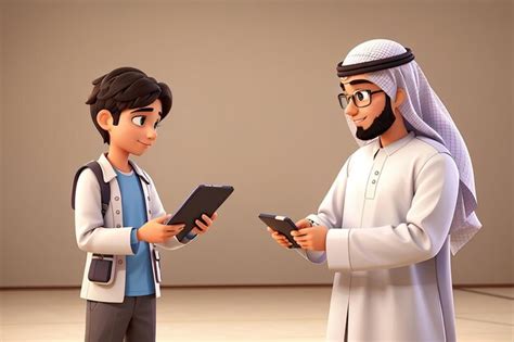Professor árabe Ensinando Aluno 3d Ilustração Realista Foto Premium