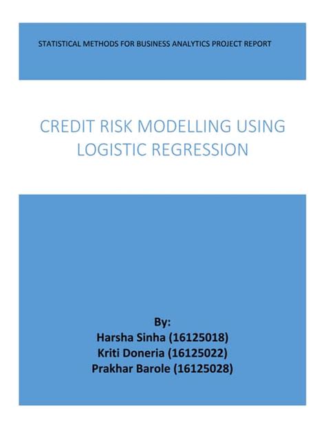 Credit Risk Modelling Using Logistic Regression In R Pdf