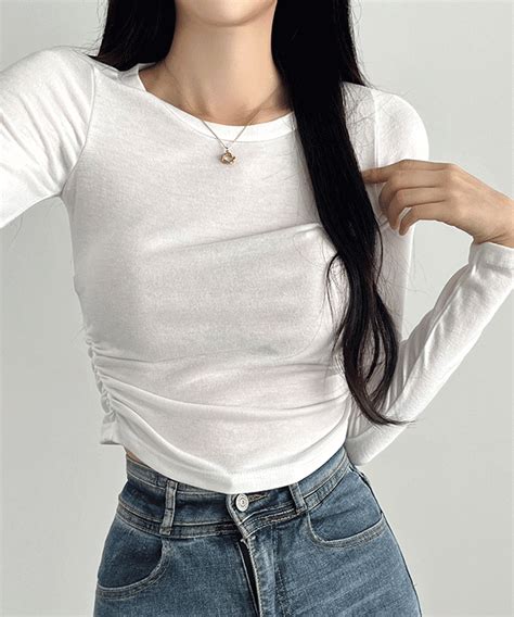 [옆셔링 무지 핏종결💛] 빌리옆셔링크롭긴팔t 에이블리