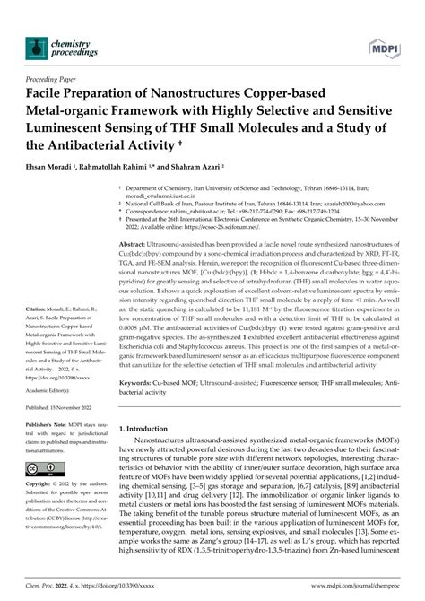Pdf Facile Preparation Of Nanostructures Copper Based Metal Organic Framework With Highly
