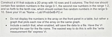 solved construct a vi that outputs a 2d ﻿array with 10 ﻿rows