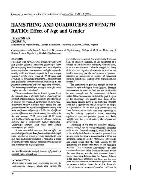 Pdf Hamstring And Quadriceps Strength Ratio Effect Of Age And Gender