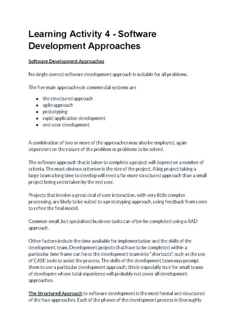Learning Activity 4 Software Development Approaches The Five Main