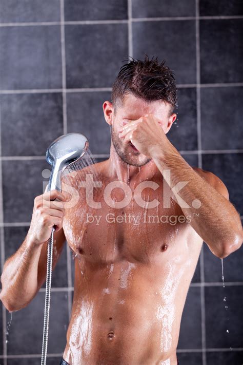 Handsome Man Taking A Shower And Enjoying It Stock Photo Royalty Free