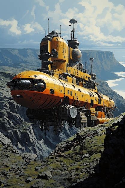 Premium Ai Image Spaceship Travelling Over A Cliff