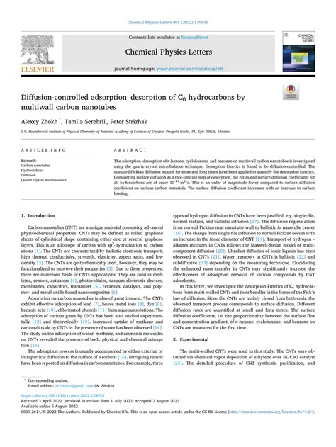 Pdf Diffusion Controlled Adsorption Desorption Of C6 Hydrocarbons By Multiwall Carbon Nanotubes