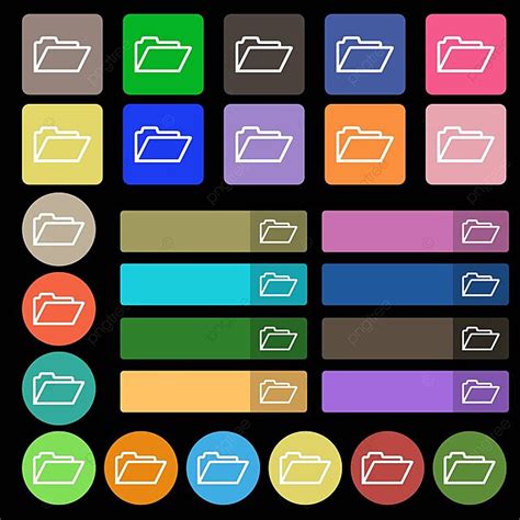 Collection Of 27 Colorful Flat Buttons Featuring Folder Icon Symbols In Vector Format Vector