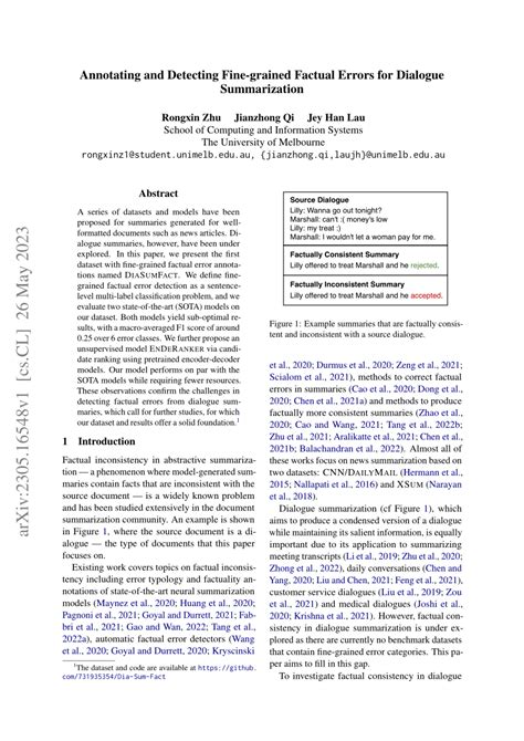 Pdf Annotating And Detecting Fine Grained Factual Errors For Dialogue