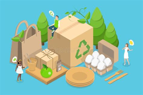3d Isometric Flat Vector Illustration Of Recyclable Sustainable