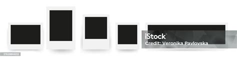 그림자가 있는 빈 검은색 사진 프레임 모형 세트입니다 투명한 배경에 빈 폴라로이드 프레임입니다 현실적인 오래 된 사진 프레임입니다 벡터 일러스트 레이 션 공란에 대한 스톡