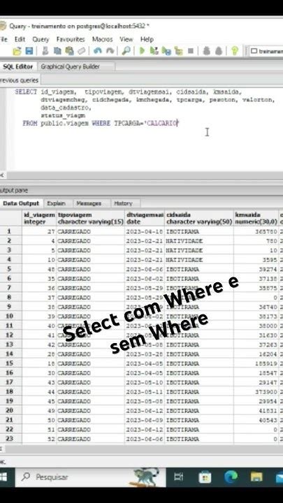 select em tabela banco de dados postgresql com where e sem where
