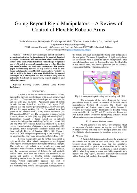 Pdf Going Beyond Rigid Manipulators A Review Of Control Of Flexible Robotic Arms