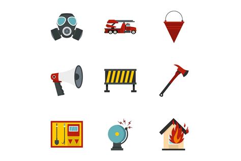 Fire Emergency Icons Set Flat Style Graphic By Ylivdesign · Creative