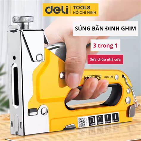 Súng Bắn Ghim Kìm Bắn đinh Ghim Deli Tools Cầm Tay Mẫu Mới Có Tăng Lực