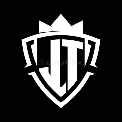 Jt Letter Monogram With Triangle Curve Shield Shape With Crown White