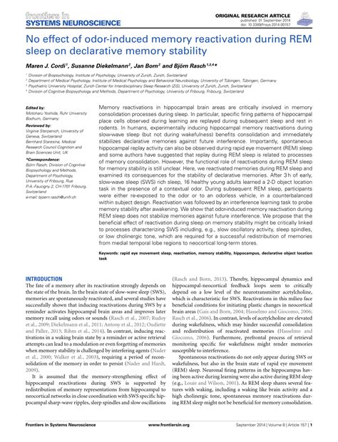 Pdf No Effect Of Odor Induced Memory Reactivation During Rem Sleep On