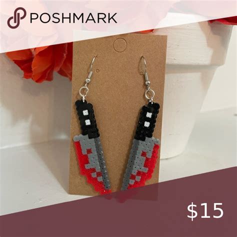 Handmade Perler Bead Knife Earrings Hama Bead Jewelry Hama Beads