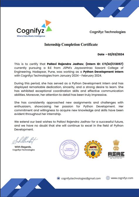 Pallavi Jadhav On Linkedin Internshipcompletion Pythondeveloper