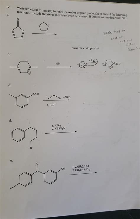 Solved Iv Write Structural Formula S For Only The Major
