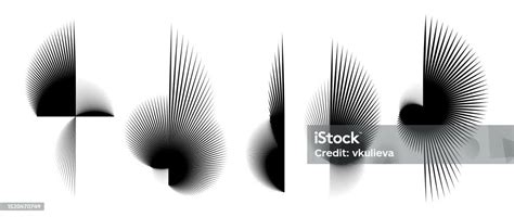 추상적인 검은색 곡선 뾰족한 요소가 설정되었습니다 방사형 나선형 스포크 개체 컬렉션입니다 얇은 가시 반원 모양과 포스터 콜라주 장식을 위한 각진 햇살 번들 벡터 미래형 팩