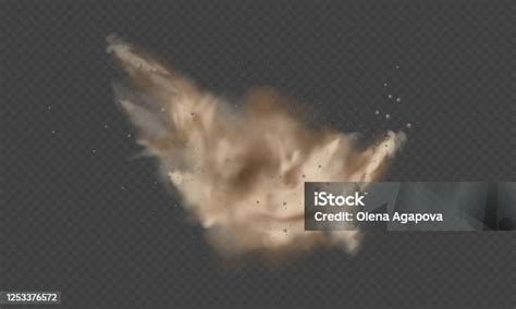 먼지 폭발 모래 폭풍 투명 한 배경에 분말 Burs 먼지와 모래구름이 있는 사막바람 사막과 돌 벡터 일러스트의 현실적인 파우더 폭발에 대한 스톡 벡터 아트 및 기타 이미지