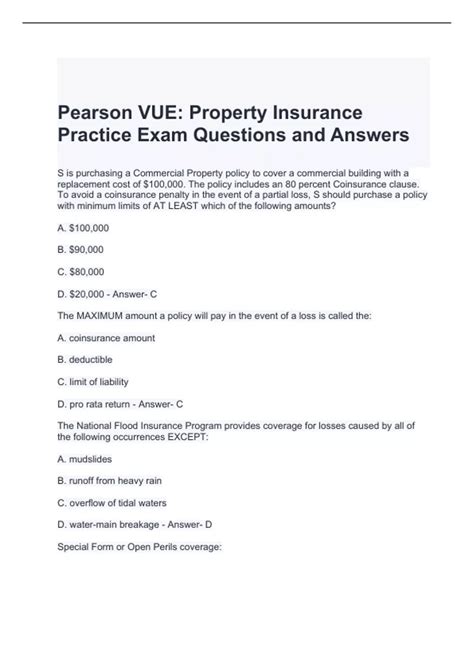 Pearson Vue Property Insurance Practice Exam Questions And Answers Pearson Vue Life Insurance