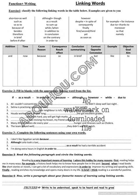 Linking Words For Function Writing Advanced 2bac Doc