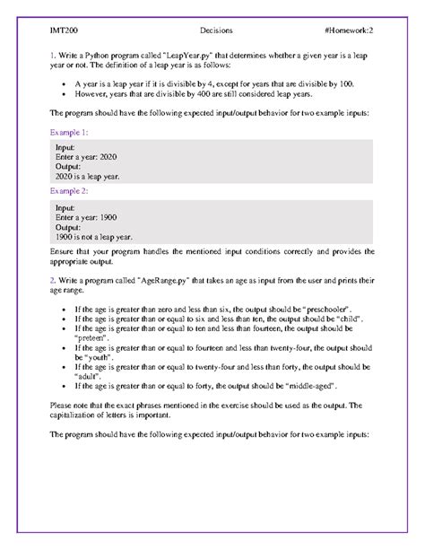 Hw 3 Itm200 Itm 200 Practice Week 3 Imt200 Decisions Homework 2 Write A Python Program