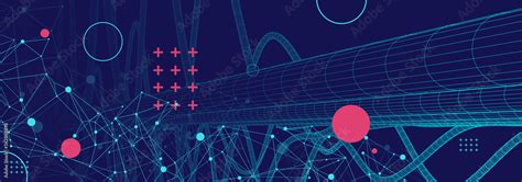 Vector Abstract Background With A Wireframe Dynamic Pipes Line And Particles Plexus Effect