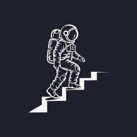 Clean White Outline Drawing Of An Astronaut Ascending A Series Of Blocky Steps 66381913 Vector