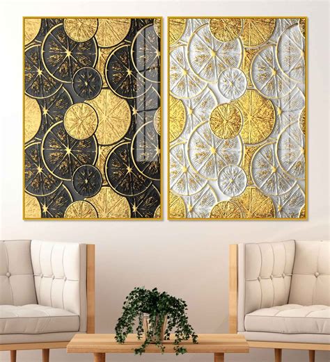 Buy Abstract Golden Shapes Art Acrylic Framed Art Panel Set Of 2 At