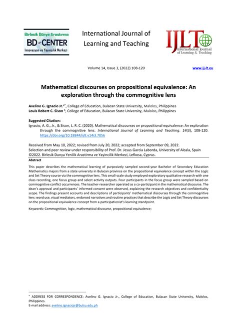 Pdf Mathematical Discourses On Propositional Equivalence An