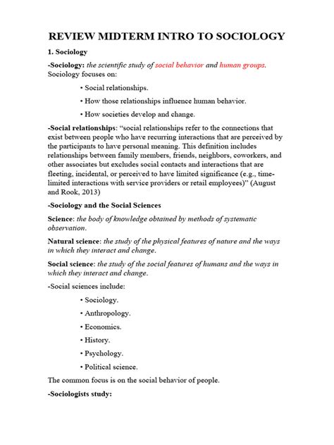 Review Midterm Intro To Sociology Pdf Sociology Society